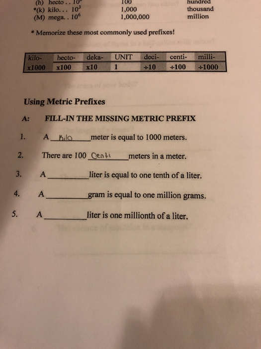 Solved (h) hecto.10 *(k) kilo... 103 (M) mega.. 106 1,000 | Chegg.com