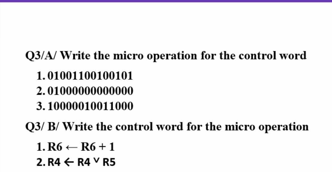 Solved Q3/A/ Write the micro operation for the control word | Chegg.com