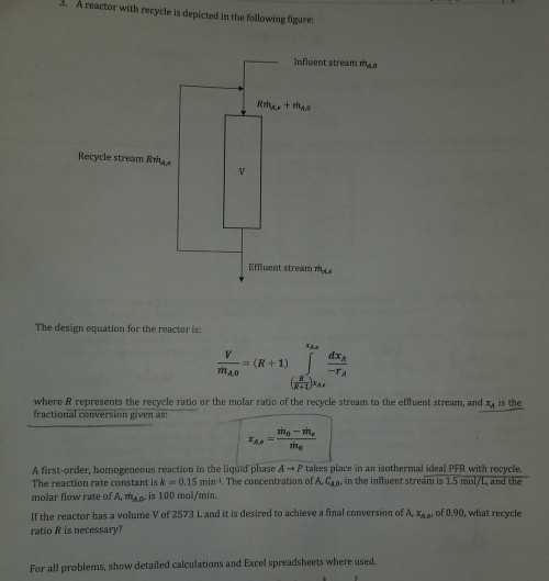 Solved A reactor with recycle is depicted in the following | Chegg.com