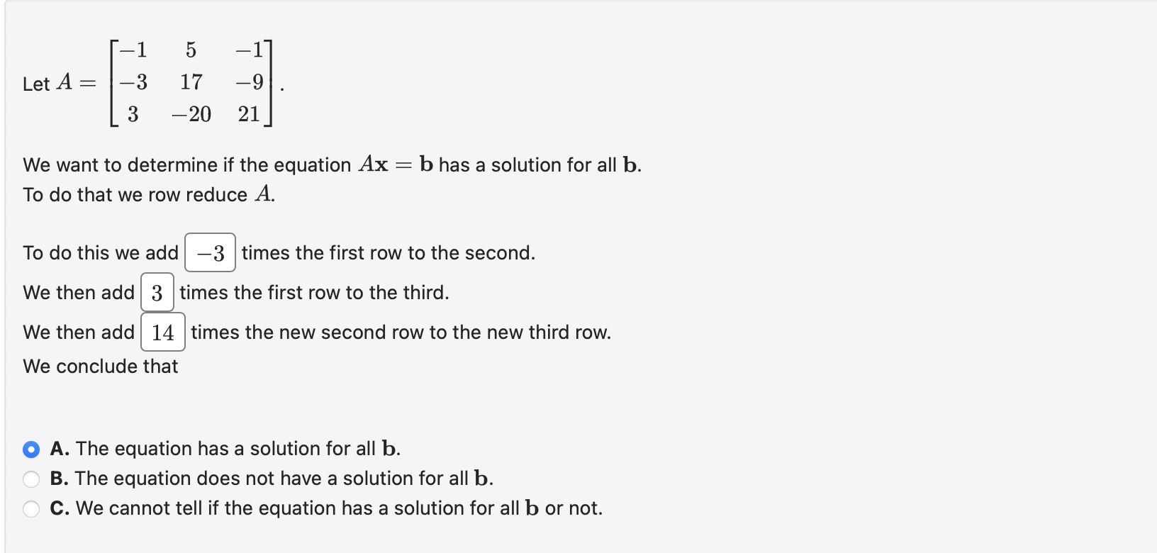 Solved Let A=⎣⎡−1−33517−20−1−921⎦⎤. We want to determine if | Chegg.com