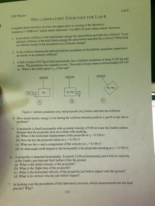 Solved Lab 8 UNF Physics PRE-LABORATORY EXERCISES FOR LAB 8 | Chegg.com