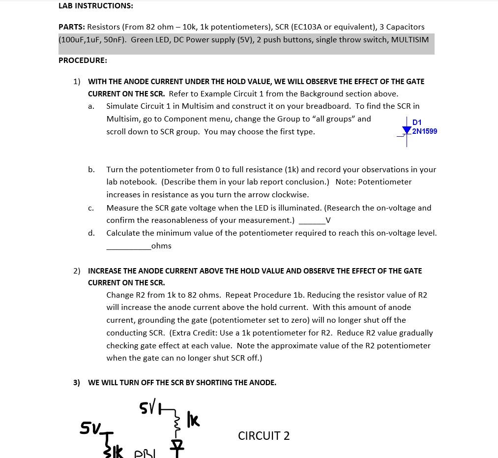 Solved Silicon Controlled Rectifiers (SCR) PURPOSE: To | Chegg.com