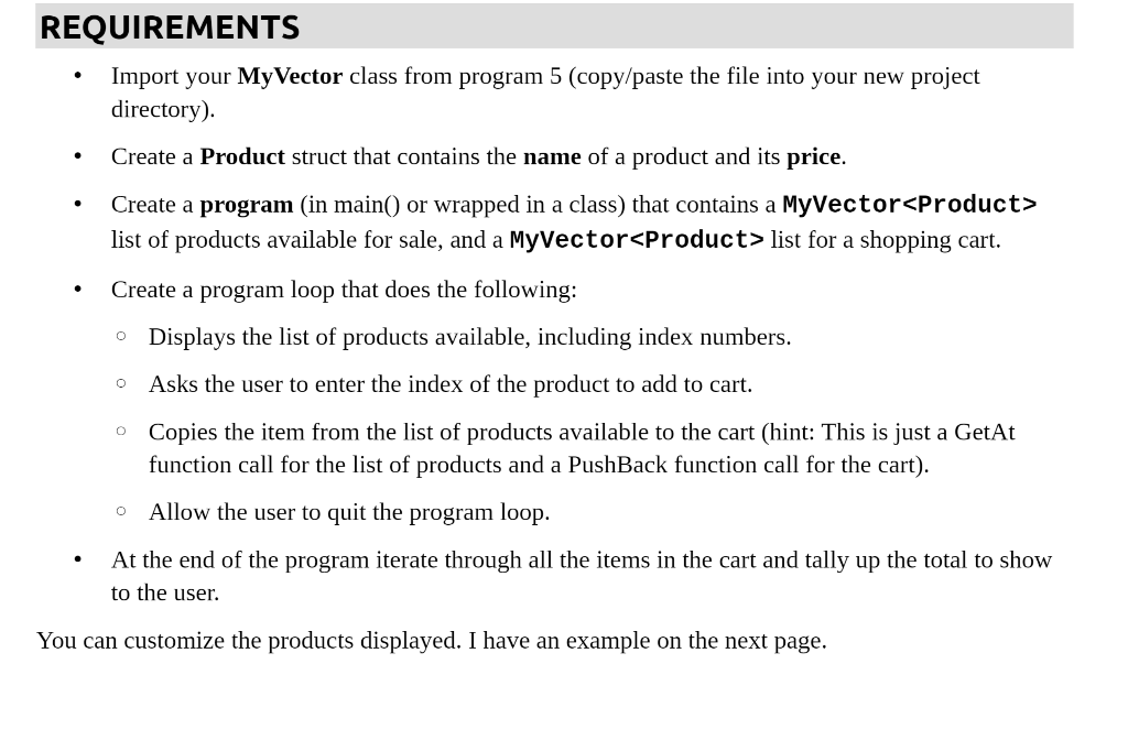 Solved - Import your MyVector class from program 5 | Chegg.com