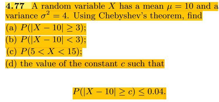 Solved 4.77 A random variable X has a mean u= 10 and a | Chegg.com