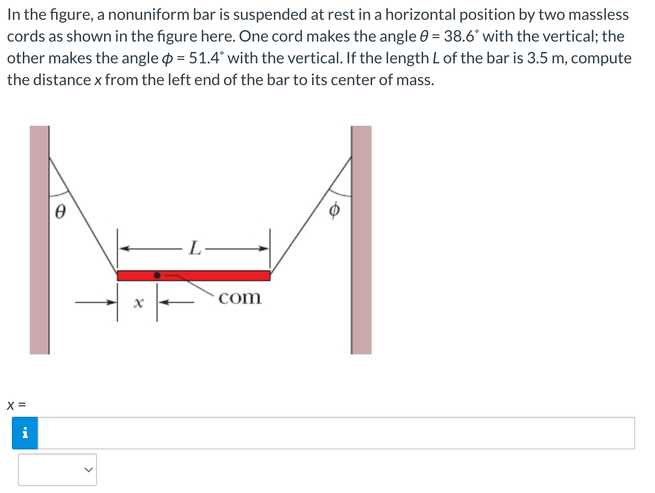 Solved In the figure, a nonuniform bar is suspended at rest | Chegg.com