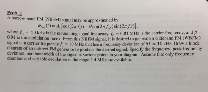 Solved Prob. 2 A narrow-band FM (NBFM) signal may be | Chegg.com