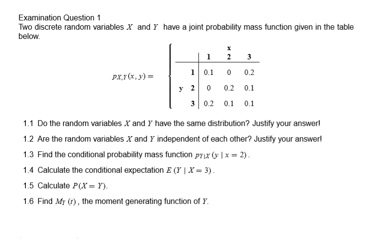 Solved Examination Question 1 Two discrete random variables | Chegg.com