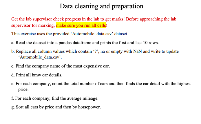 Solved Data cleaning and preparation Get the lab supervisor | Chegg.com