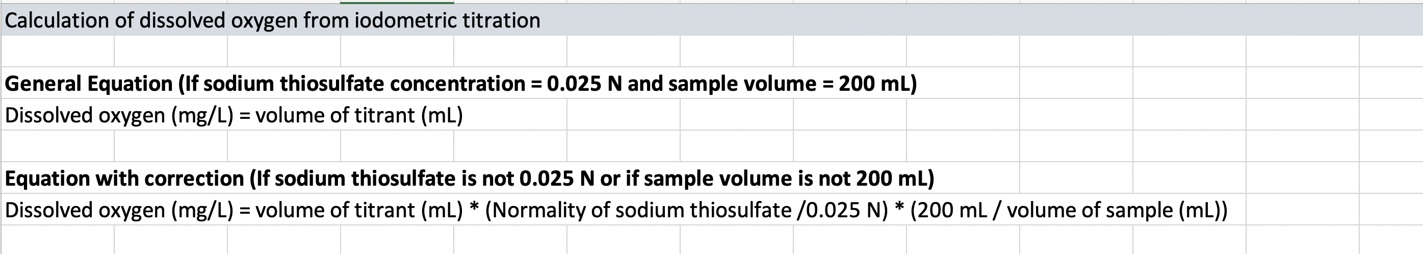 Solved Calculation of dissolved oxygen from iodometric | Chegg.com