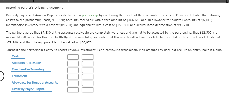 Solved Recording Partner's Original Investment Kimberly | Chegg.com