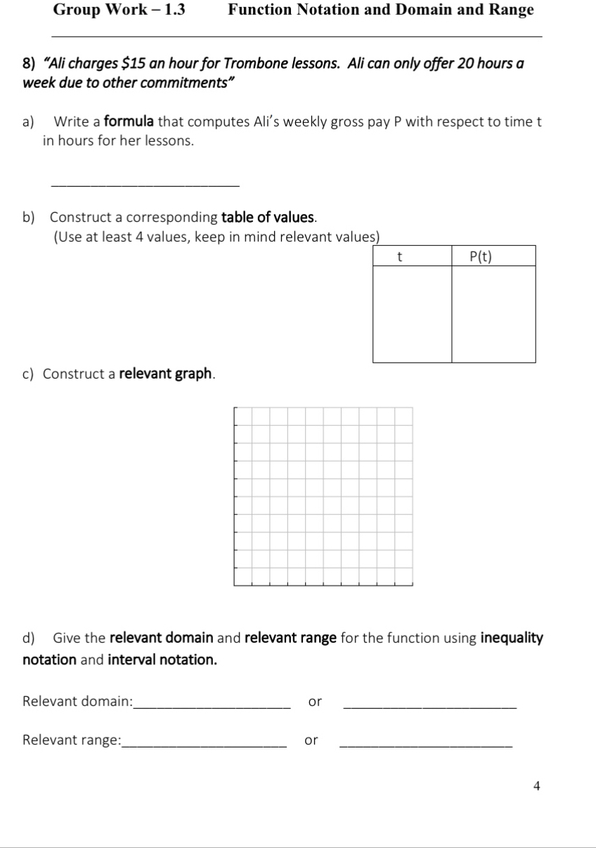 Solved Group Work-1.3 Function Notation and Domain and Range | Chegg.com