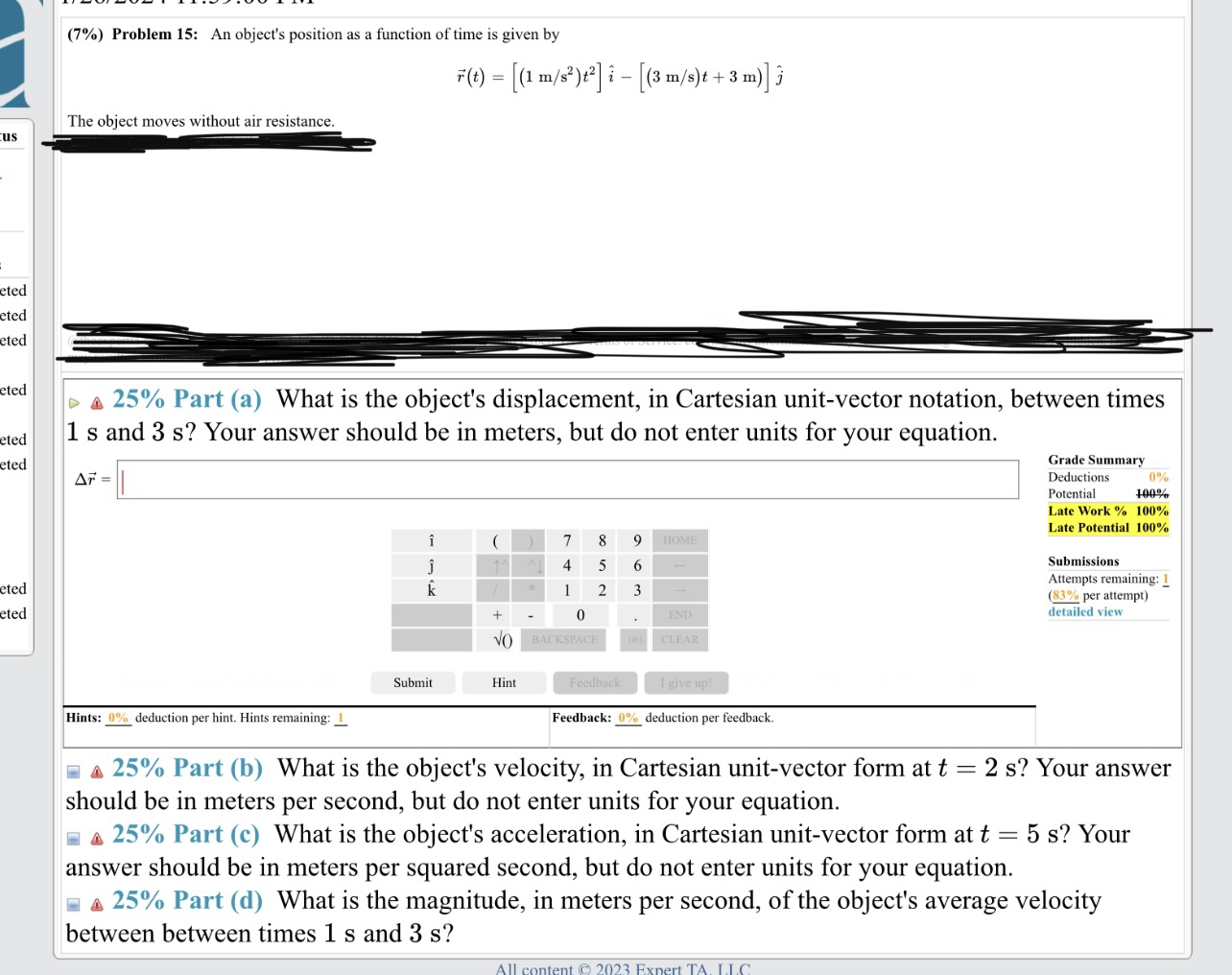 Solved (7\%) Problem 15: An object's position as a function | Chegg.com