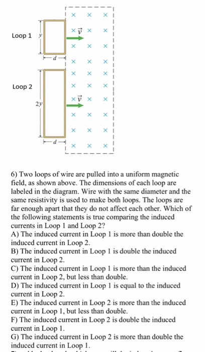 Solved Loop 1 y Loop 2 2y 6) Two loops of wire are pulled | Chegg.com