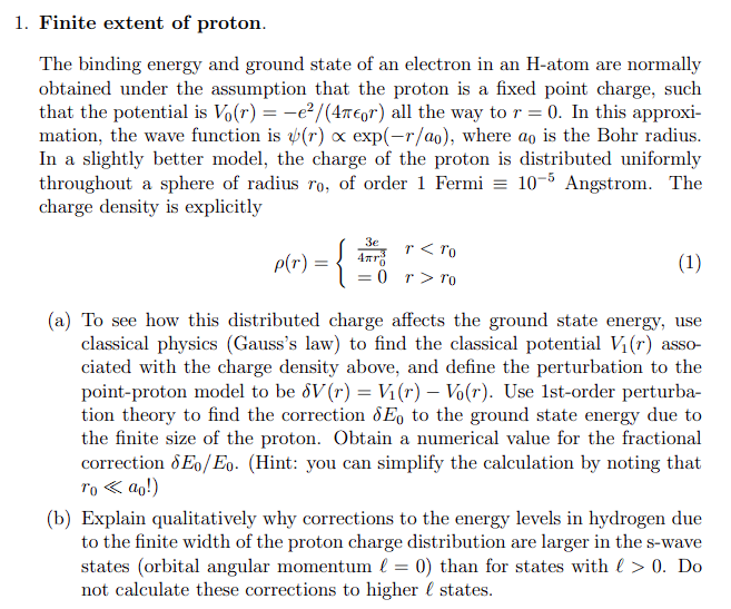 Solved Finite extent of proton.The binding energy and ground | Chegg.com