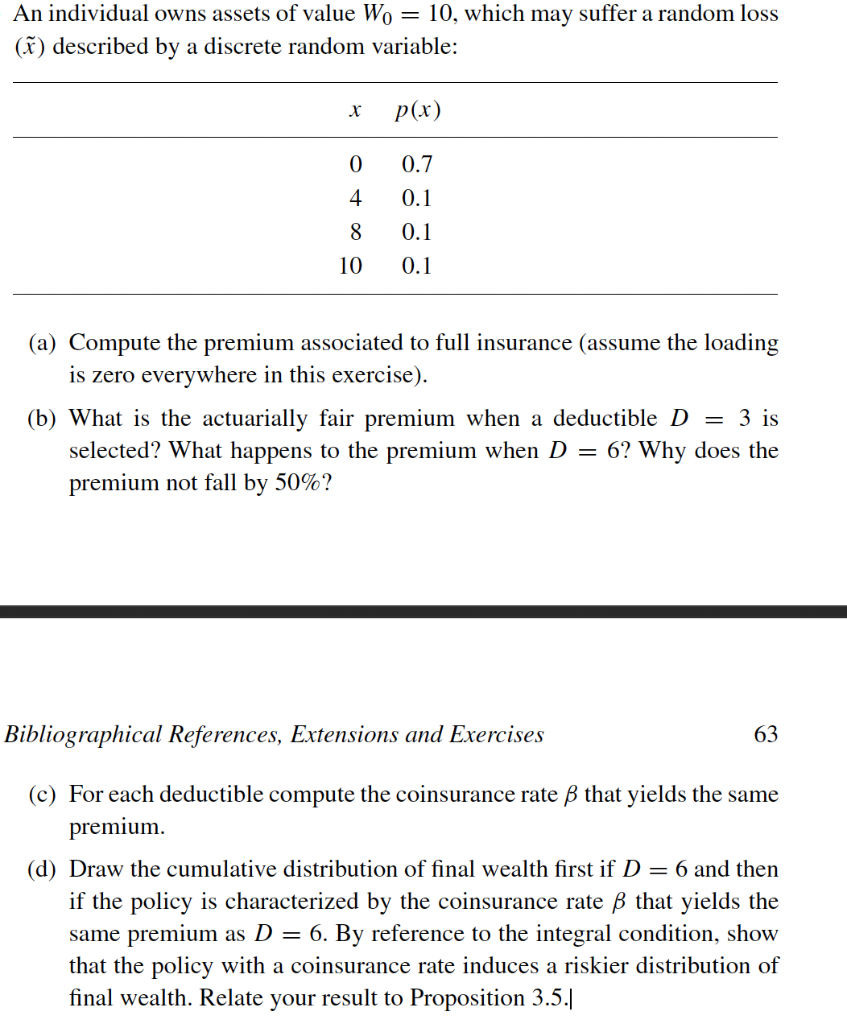 An individual owns assets of value W0=10, which may | Chegg.com