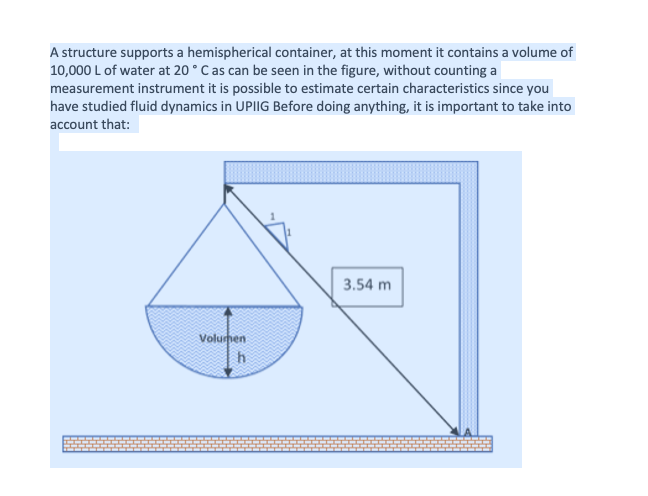 A structure supports a hemispherical container, at | Chegg.com