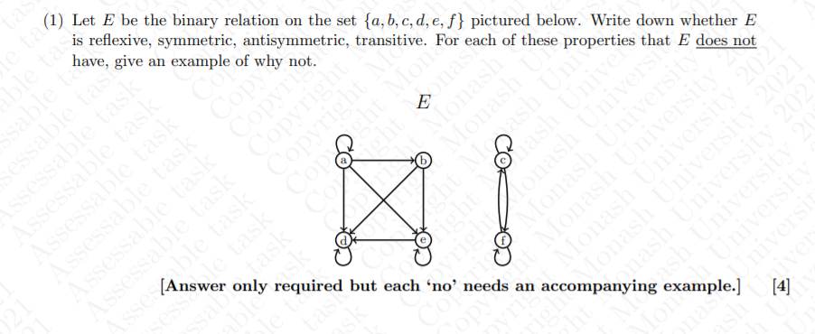 Solved (1) Let E be the binary relation on the set {a, b, c, | Chegg.com