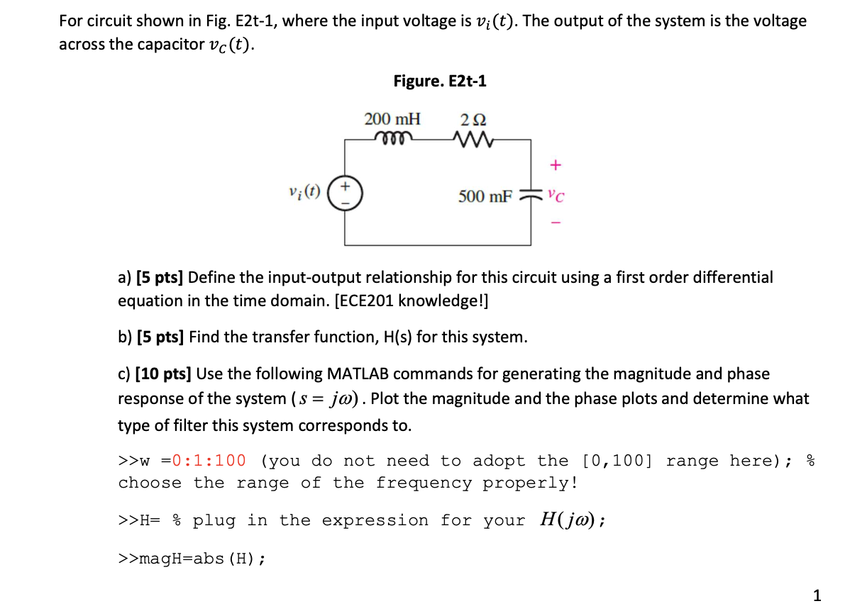 Solved For circuit shown in Fig. E2t-1, ﻿where the input | Chegg.com