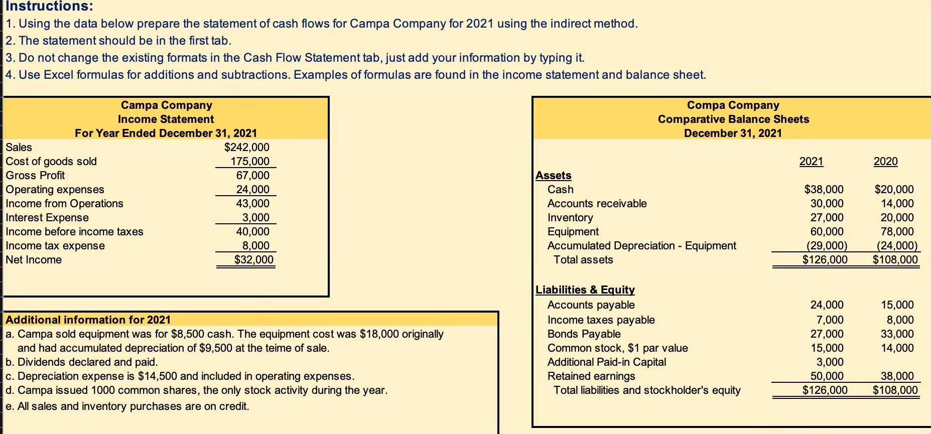 Solved 1 Using The Data Below Prepare The Statement Of Cash 