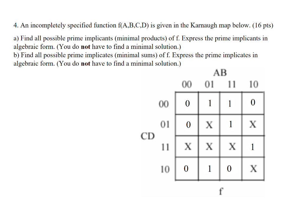 Solved 4. An incompletely specified function f(A,B,C,D) is | Chegg.com