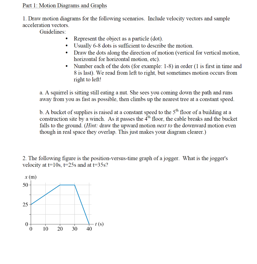 Solved Part 1: Motion Diagrams and Graphs 1. Draw motion | Chegg.com