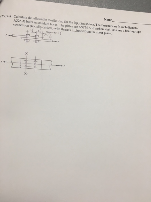 Solved Name (25 pts) Calculate the allowable tensile load | Chegg.com