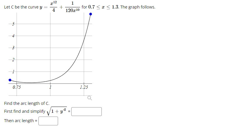 Solved Let C be the curve y=4x12+120x101 for 0.7≤x≤1.3. The | Chegg.com