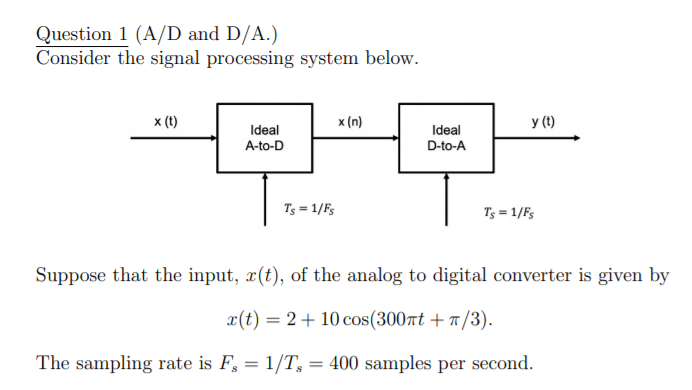 Solved Question 1 (A/D and D/A.) Consider the signal | Chegg.com