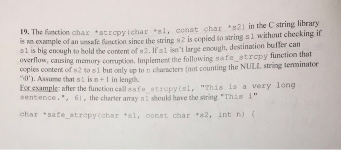 Solved 19. The function char "strcpy (char s1, const char | Chegg.com