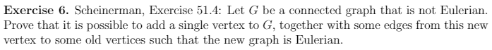 Solved Exercise 6. Scheinerman, Exercise 51.4: Let G be a | Chegg.com Solved Exercise 6. Scheinerman, Exercise 51.4: Let G be a | Chegg.com