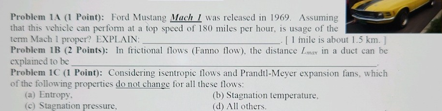 Solved Problem 1A (1 Point): Ford Mustang Mach 1 was | Chegg.com