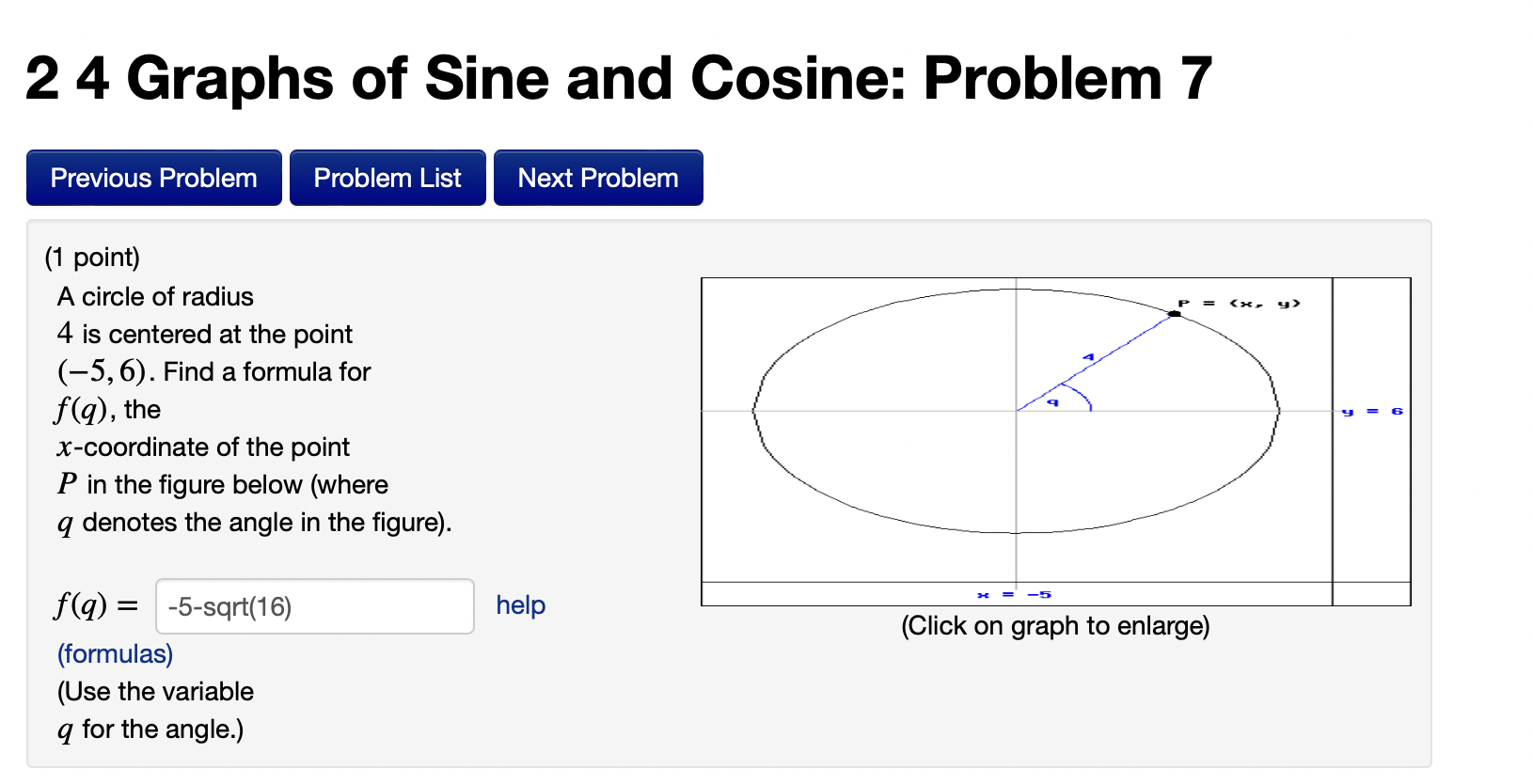 Solved 4 Graphs of Sine and Cosine: Problem 7 (1 point) A | Chegg.com