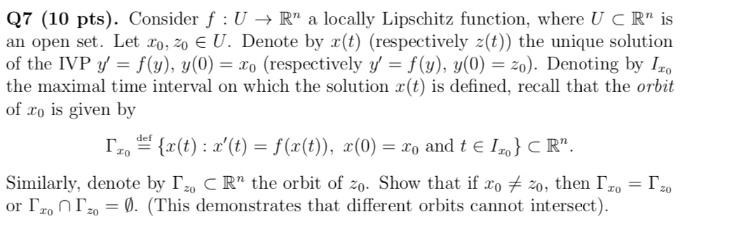 Solved Q7 (10 pts). Consider f :U + Rr a locally Lipschitz | Chegg.com
