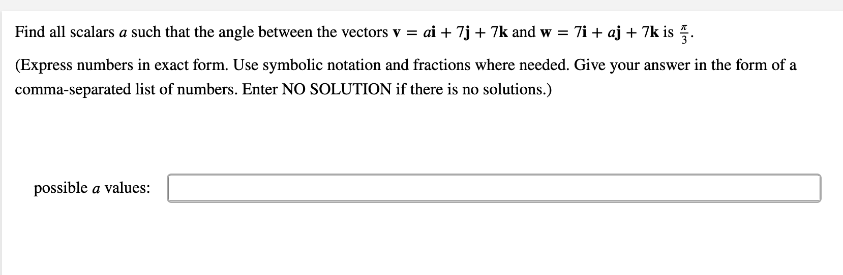 Solved Find all scalars a such that the angle between the | Chegg.com