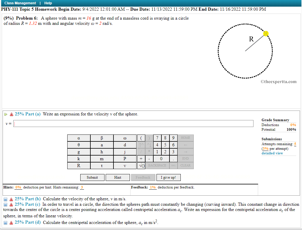 Solved (9\%) Problem 6: A sphere with mass m=16 g at the end | Chegg.com