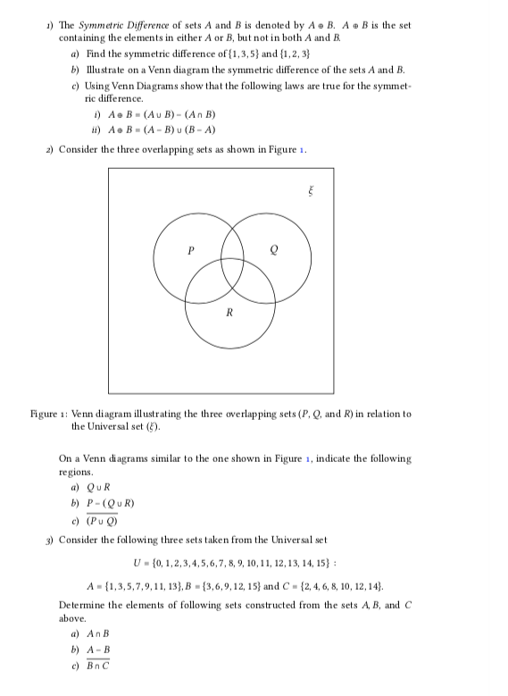 Solved 1) The Symmetric Difference of sets A and B is | Chegg.com
