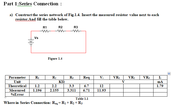 Solved Part 1:Series Connection : a) Construct the series | Chegg.com