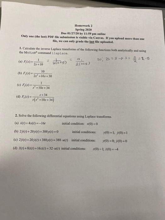Homework 2 Spring 2020 Due 01/27/20 by 11:59 pm | Chegg.com