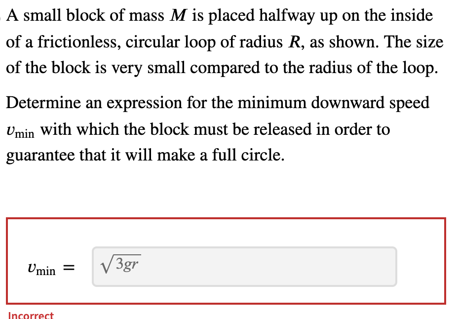 Solved A small block of mass \( M \) is placed halfway up on | Chegg.com