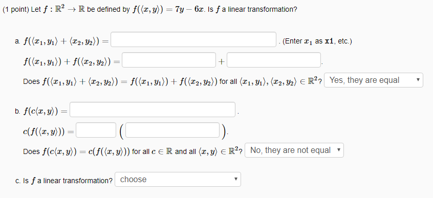 Solved (1 point) Let f : R2 + R be defined by f((, y)) = 7y | Chegg.com