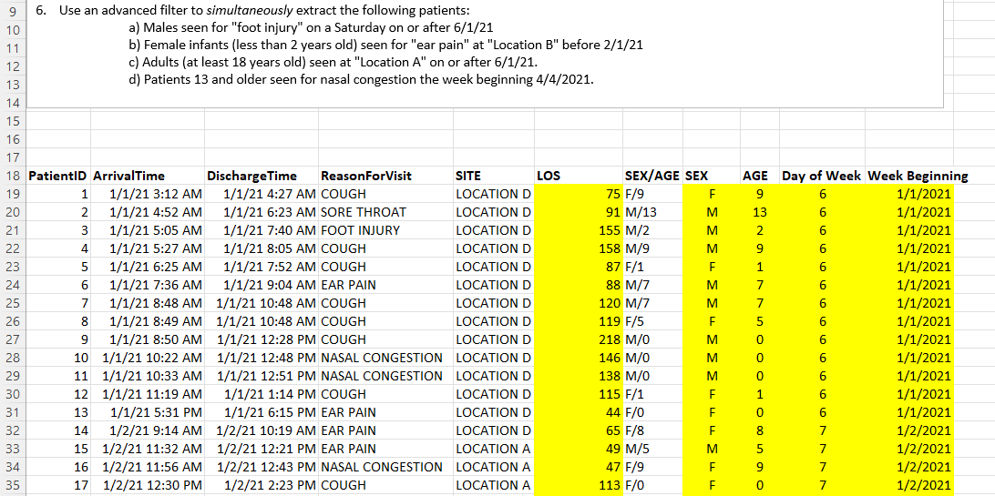 Solved 6. Use an advanced filter to simultaneously extract | Chegg.com
