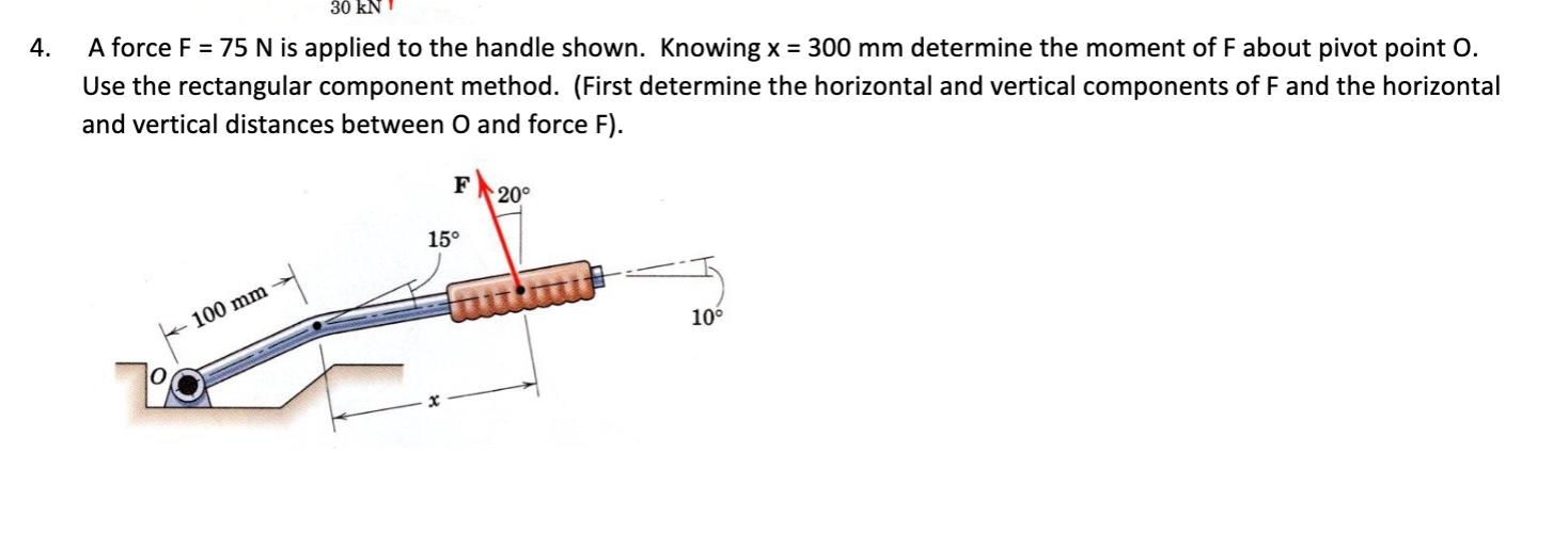 Solved 4. A force F=75 N is applied to the handle shown. | Chegg.com