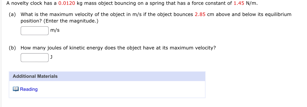 Solved A novelty clock has a 0.0120 ﻿kg mass object bouncing | Chegg.com