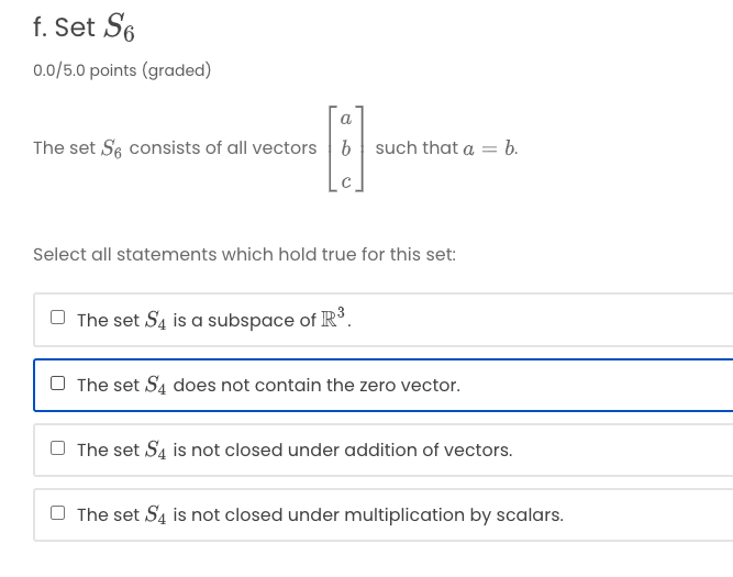 Solved f. Set S6 0.0/5.0 points (graded) a The set Se | Chegg.com
