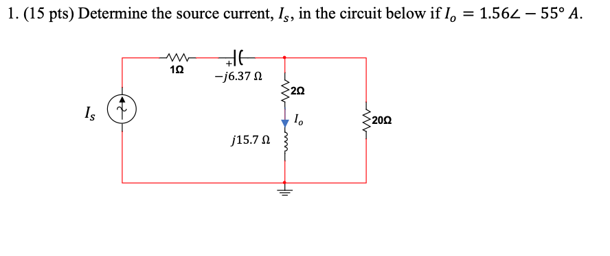 Solved 1. (15 pts) Determine the source current, Is, in the | Chegg.com