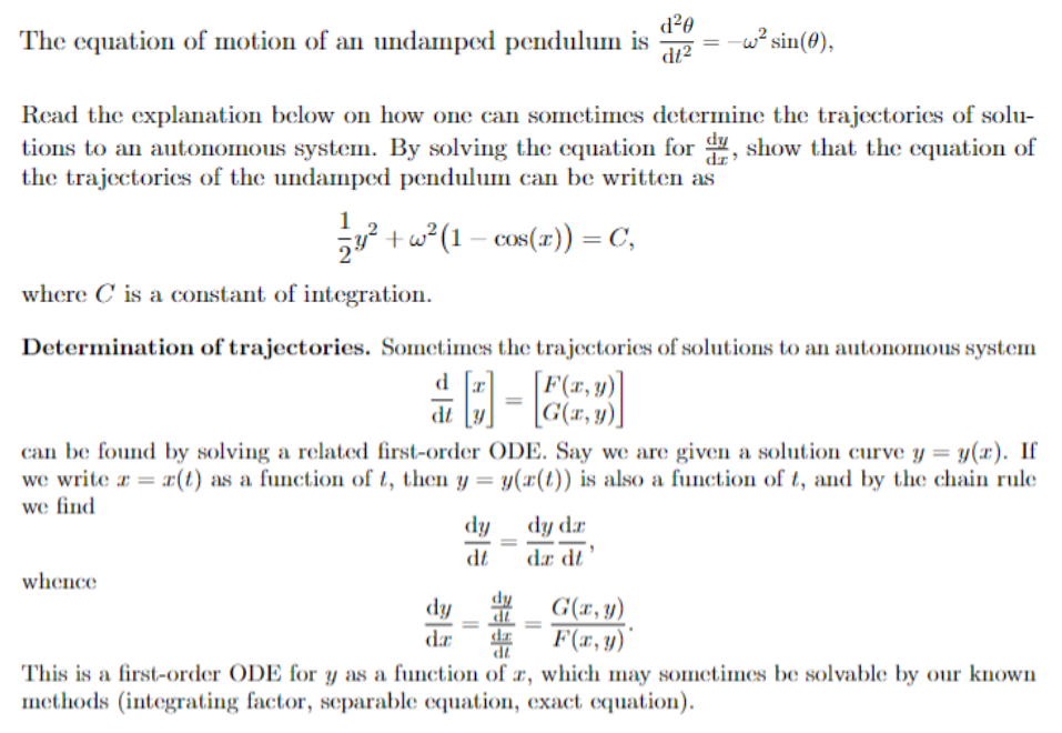 Solved The equation of motion of an undamped pendulum is d20 | Chegg.com