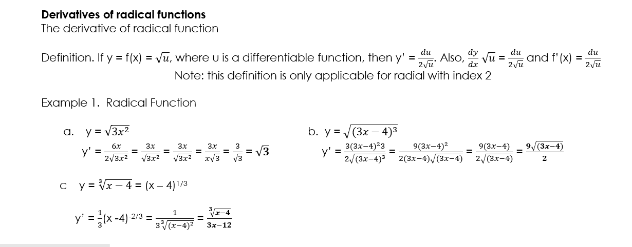 Solved Activity 5. Derivatives of radical functions y = | Chegg.com