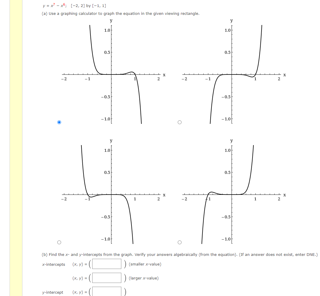 Solved An equation is given. y = x7 − x6; [−2, 2] by [−1, | Chegg.com