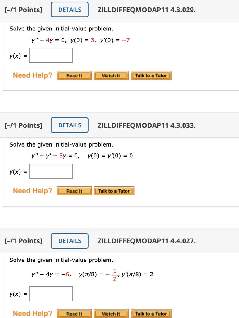 Solved [-/1 Points] DETAILS ZILLDIFFEQMODAP11 4.3.029. Solve | Chegg.com