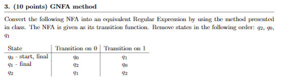 Solved 3. (10 points) GNFA method Convert the following NFA | Chegg.com